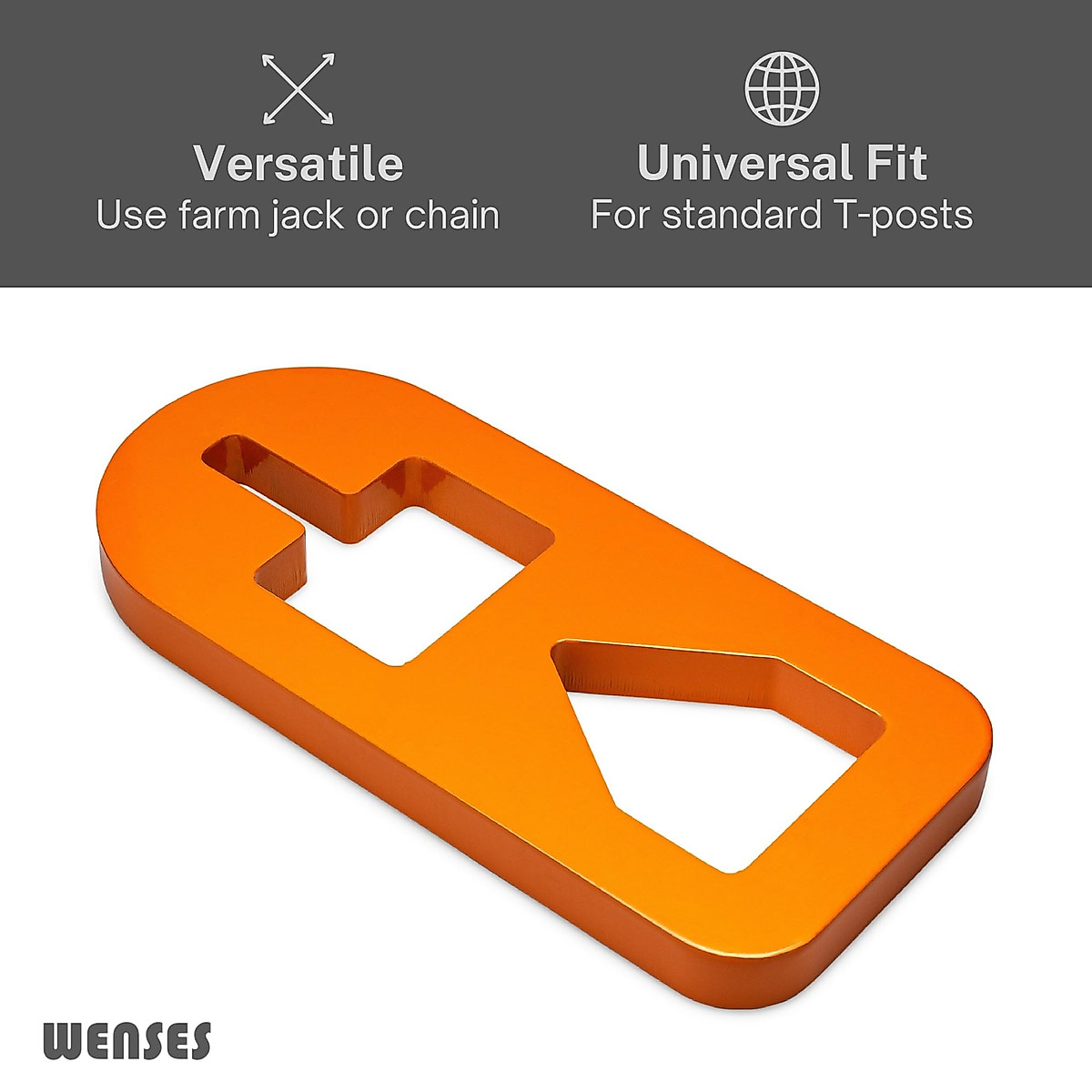 Wenses T-Post Puller Plate Tool with Short Chain, Heavy Duty Carbon Steel Plate with Orange Coating
