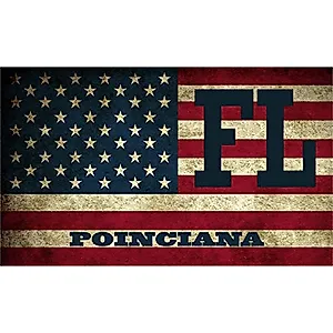 (x3) 2x3 inch Stickers | Reflective Poinciana FL Florida Polk County Vintage US Flag Sticker Graphic - Construction Toolbox, Hardhat, Lunchbox, Helmet, Mechanic, Luggage