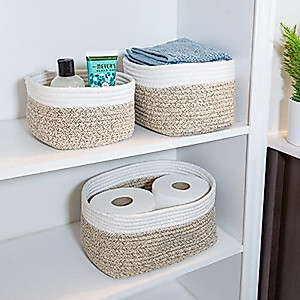 Home-Complete 3-Piece Set Small, Medium, and Large Rope Baskets for Makeup, Towel, Nursery, Office and Classroom Storage, White and Natural