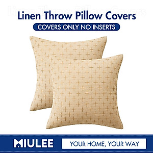 MIULEE Pack of 2 Decorative Burlap Linen Throw Pillow Covers Modern Farmhouse Pillowcase Rustic Woven Textured Cushion Cover for Sofa Couch Bed 18x18 Inch Light Coffee