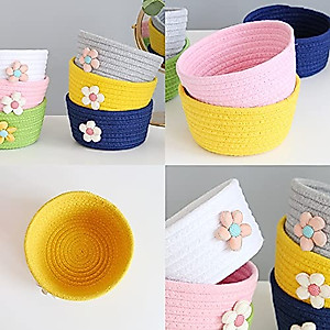 Tutuba Cotton Rope Baskets, Woven Round Cute Storage Baskets Decorative Storage Bins for Desk Dog Cat Toy Kids Baby Girls Gifts