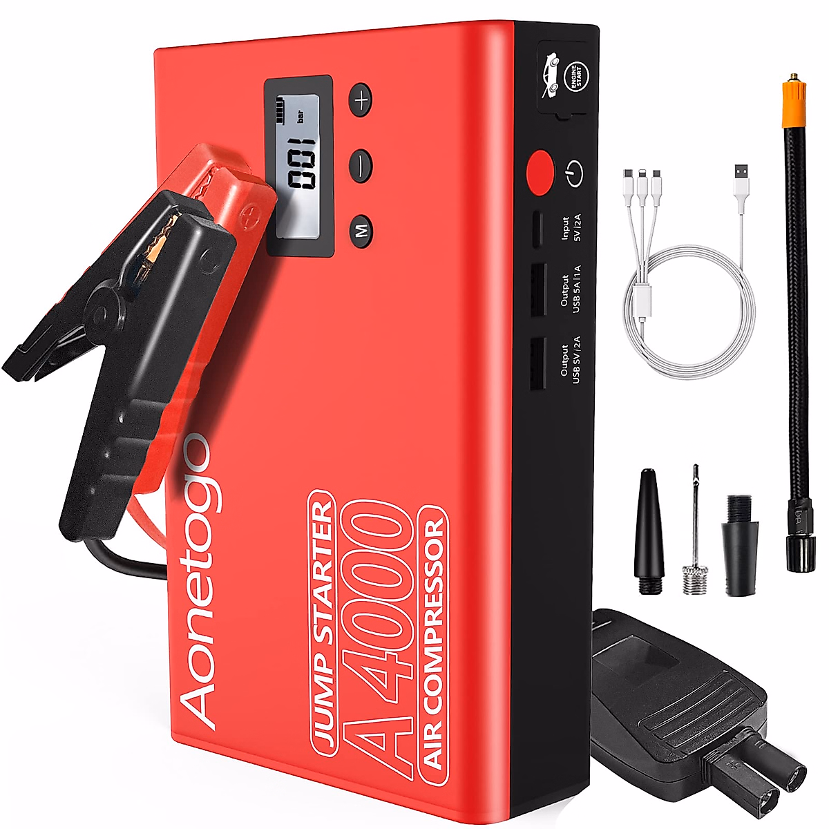 Jump Starter with Air Compressor, 2800A Peak 20000mAh Portable Battery Booster (Up to 8.5L Gas,7L Diesel Engines) with 100PSI Digital Tire Inflator,12V Car Lithium Battery Jump Box Pack Power Charger