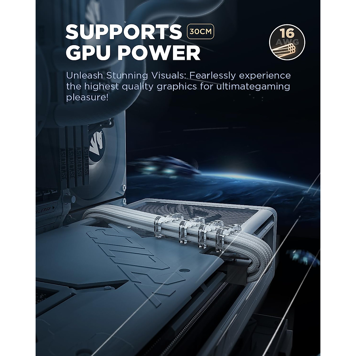 ASIAHORSE 16AWG PSU Cable Extension Power Cords, Customized Power Supply Mod Sleeve Extension Cable, ATX/EPS/8-pin PCI-E/6-pin PCI-E for ATX Power Supply (White)