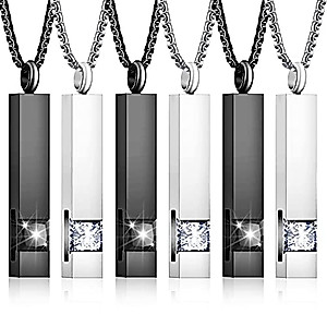 Cremation Urn Necklace for Ashes Memorial Stainless Steel with CZ Necklace Urn Locket Ashes Keepsake Cremation Jewelry for Ashes (Silver, Black, 6 Pcs)