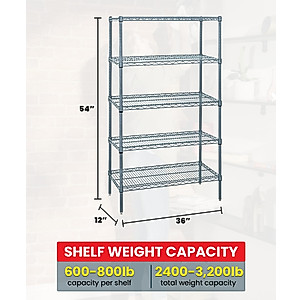 Quantum Storage Systems WR54-1236GY-5 Wire Shelving 5 Shelf Starter Units, 12" x 36" x 54", Gray Epoxy