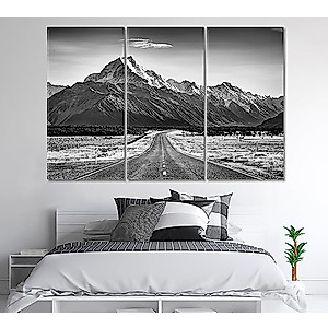 Road Leading Towards a Large Snow Capped Mountain Canvas Print 3 Panels / 36x24 inches