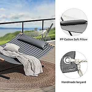 YITAHOME Hammock with Stand Included Hammock Heavy Duty Hammocks with 12FT Steel Stand Waterproof Poratble Freestanding Hammock with Pillow 450lbs for Outdoors,Backyard, Patio-Gray
