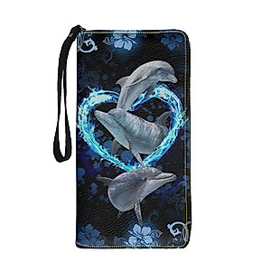 DISNIMO Personalized Wallets for Women,Couple Dolphin Animal PU Leather Purse Credit Card Clutch Wristlet Long Wallet for Wife Sister Friend Mom Christmas Halloween Birthday Gift