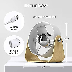 Sharper Image SBS1-SI USB Fan with Soft Blades, 2 Speeds, Touch Control, Quiet Operation, 5V Wall Adapter, 6 ft. Cable, White