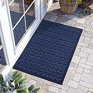 DEXI Front Door Mat Outdoor Entrance Doormat Heavy Duty Floor Rug, Waterproof Low-Profile,17"x29", Navy Wave