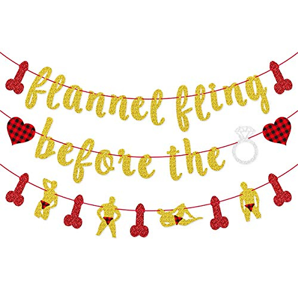 Flannel Fling Before The Ring Bachelorette Banner Male Strippers Banner for Plaid Bachelorette Camp Bachelorette Party Decorations (Gold)
