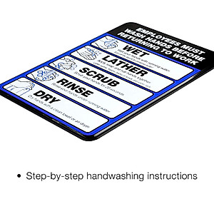 Excello Global Products Employee Must Wash Hand Sign: 5"x7" Plastic Sign for Businesses with Easy Mount Adhesive Strips (Pack of 2)