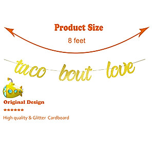 Taco Bout Love Gold Glitter Banner Sign Garland for Mexican Fiesta Themed Bridal Shower Bachelorette Party Wedding Decorations Engagement Supplies Cursive Bunting Photo Booth Props