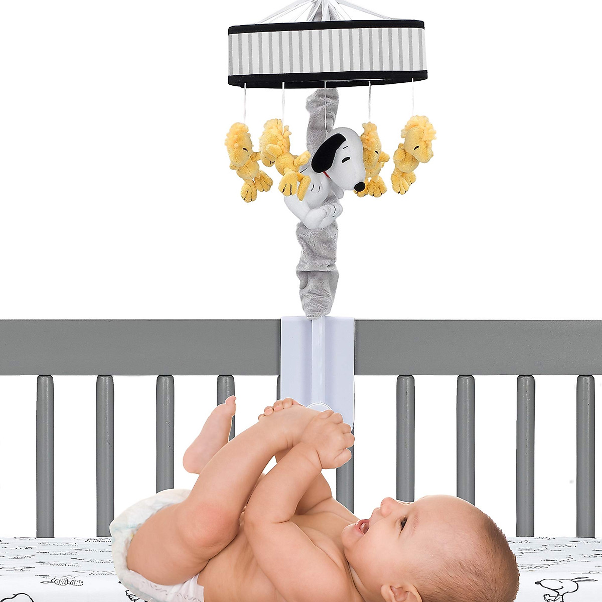 Lambs & Ivy Classic Snoopy Musical Baby Crib Mobile Soother Toy - Black/Yellow