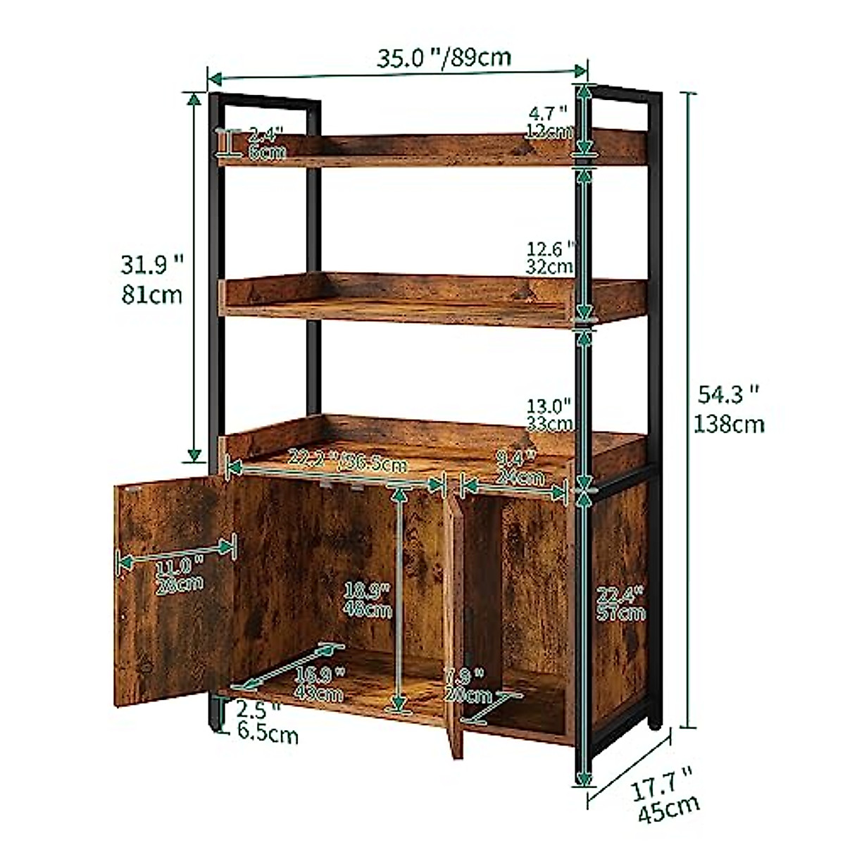 YITAHOME Large Hidden Cat Litter Box Furniture with 3 Shelves and Doors, Wood Litter Box Enclosure, Cat Washroom Storage, Brown