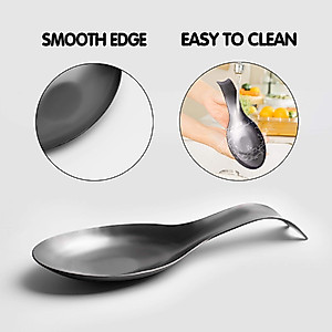 Pretty Jolly Fish Shape Stainless Steel Spoon Rest for Stove Top Metal Spoon Holder for Kitchen Counter Cooking Utensil Rest Rust Resistant Dishwasher Safe 10.6 x 3.8 Inch(Black 2PCS)