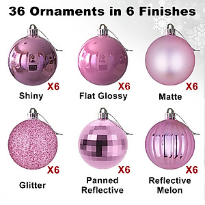 Bubblegun Pink 1.6" Small Christmas Balls Christmas Tree Decoration Ornaments Shatterproof Hanging Balls for Birthday Valentines Day Easter Holiday Wedding Decorations Set of 36pcs