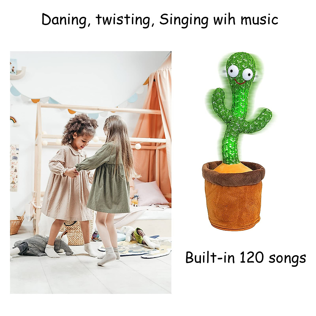 2023 Dancing Cactus Toy Bluetooth [Play Your Songs] Record Repeating What You Say, Rechargeable Singing Talking Cactus Toy Gifts for Baby Boys and Girls