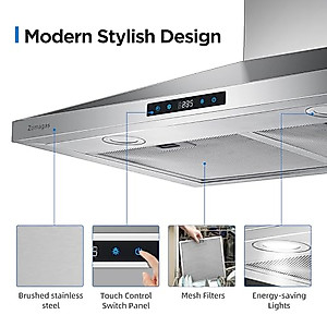 Range Hood 30 inch Stainless Steel, Wall Mount Stove Hood Ducted/Ductless Convertible with 3 Speed Kitchen Vent Hood, Touch Control, Energy-saving LED Lights, 5-Layer Aluminum Filters