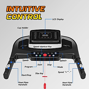 Treadmill, Home Folding Treadmill for Home Workout, 5" LCD Screen, Shock-Absorbent Running Deck, Device Holder - 265 LB Capacity (Steel)
