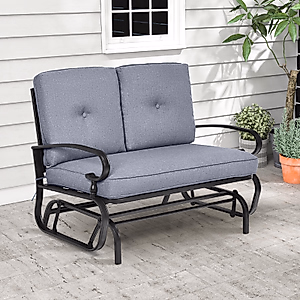 Tangkula Outdoor Swing Glider Chair, Patio Glider Bench for 2 Persons, Outdoor Rocking Loveseat with Steel Frame & Comfortable Cushions for Garden, Porch, Balcony, Poolside (Grey)