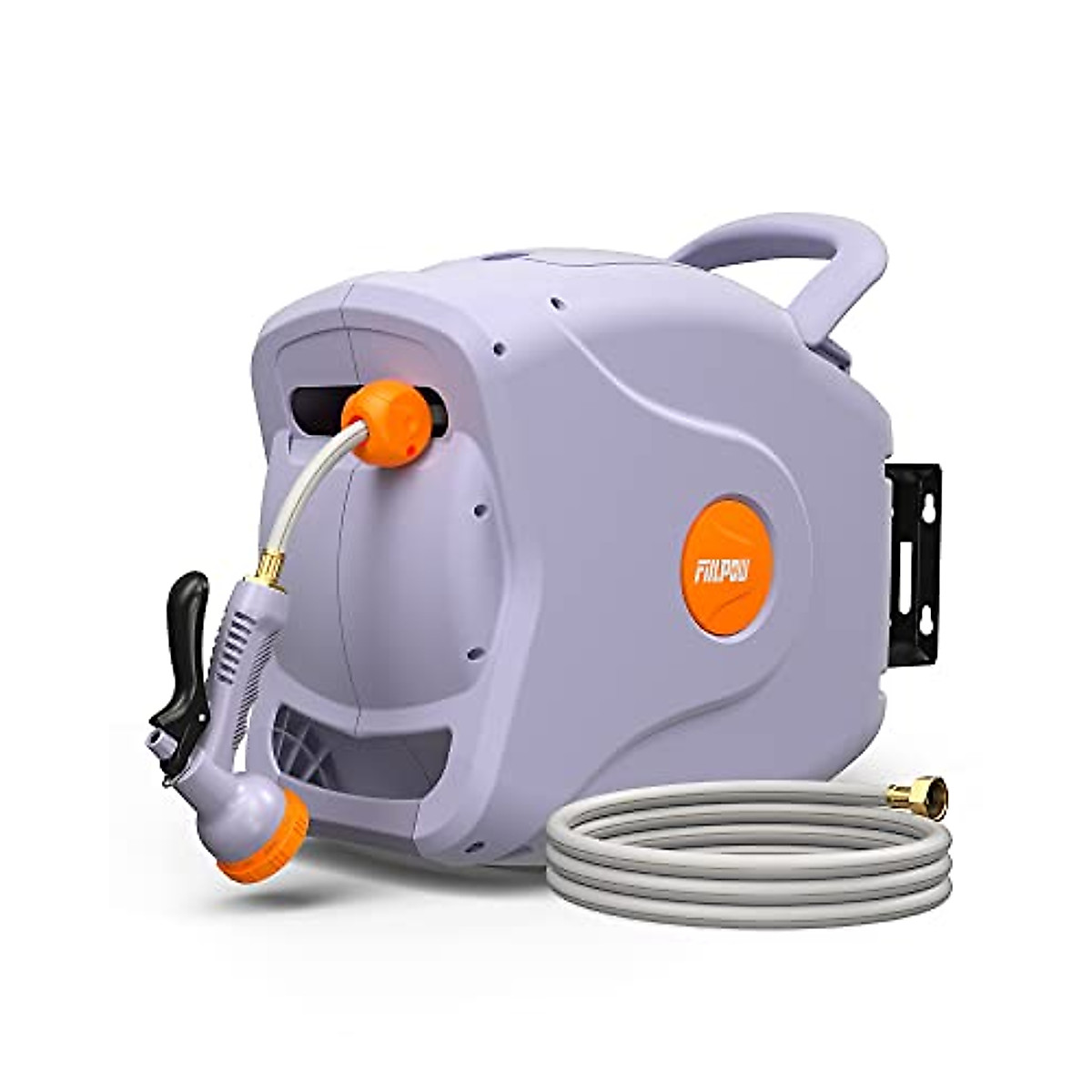 FIILPOW 1/2 Inch 100 FT Retractable Garden Hose Reel, Slow & Safe Return System, Water Hose Reel with Brass Connector, Double Lock Design, 8 Patterns Nozzle, 180° Swivel for Garden Watering