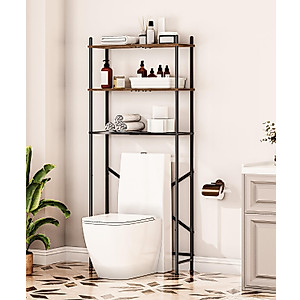HOOBRO Over The Toilet Storage, 3-Tier Over Toilet Bathroom Organizer, Freestanding Above Toilet Shelf with Adjustable Feet, Space Saving, Easy to Assembly, Rustic Brown and Black BF63TS01