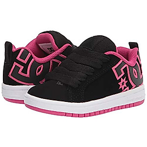 DC girls Court Graffik Skate Shoe, Black/Pink Stencil, 2 Little Kid US