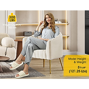 Dewhut Oversized Pumpkin Couch Accent Chair, Modern Comfy Velvet Upholstered Barrel Chairs, Luxury Single Sofa Armchair for Living Room, Waiting Room, Office and Vanity, (Beige)