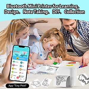 HuiJuKeJi Mini Sticker Printer with RGB Light Pocket Inkless Thermal Printer for iOS&Android, 9 Rolls Thermal Paper＆5 Color Pens, Bluetooth Smart Portable Receipt Printer for Photo Journal Notes Memo