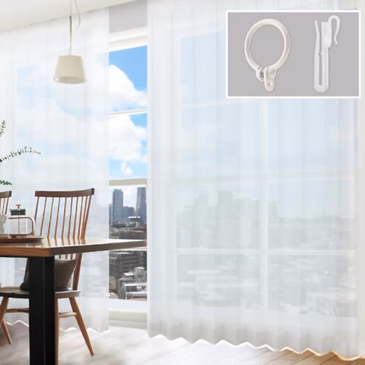 One-Way See Through Privacy Lace Curtains [Ninja], 194 Sizes, Made in Japan, Pinch Pleated 2 Panels Set, Hooks & Rings Included, Insulating, White Semi Sheer for Living Room/Bedroom, 49.2"W x 94.9"L