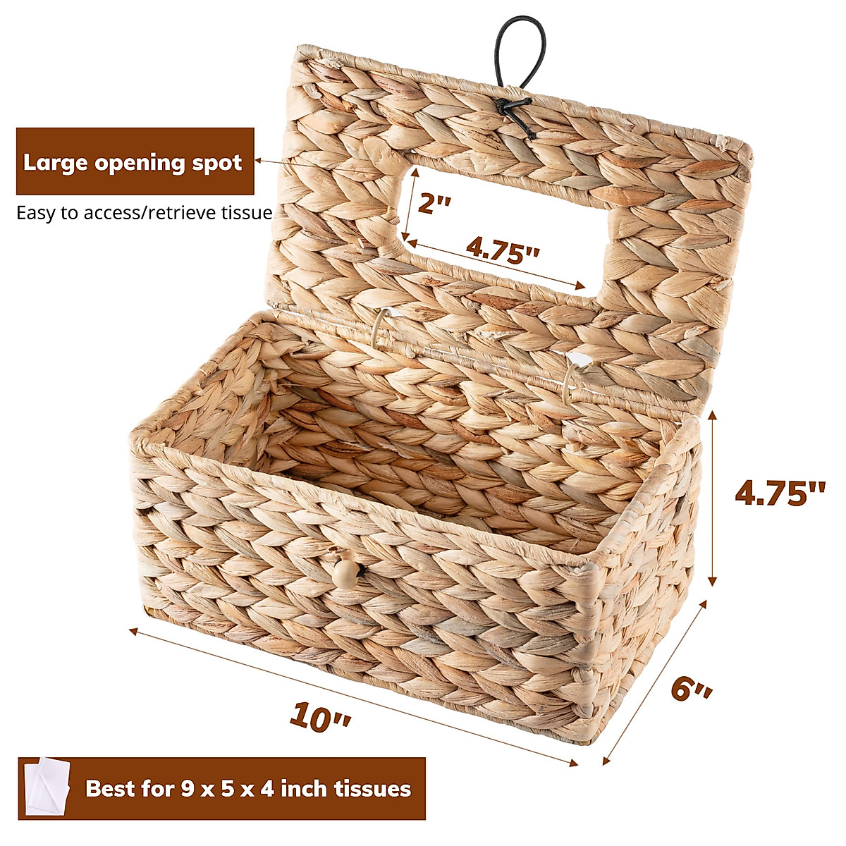 KOLWOVEN Tissue Box Cover - Rattan Wicker Rectangle, Boho Decorative Woven Facial Tissue Holder for Table & Bathroom, Fits 184-Count Box