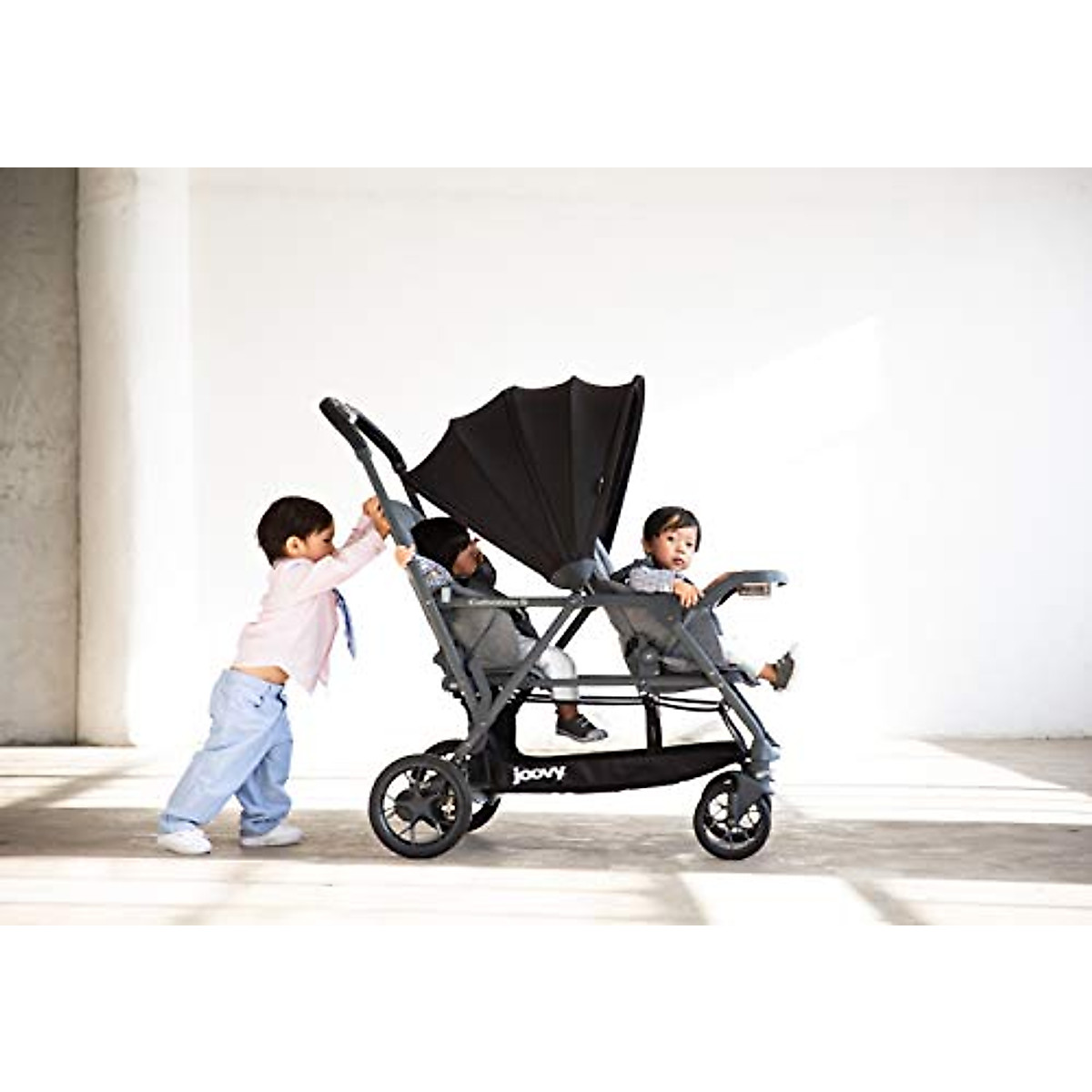 Joovy Caboose S Too Double Stroller, Stand on Tandem, Premium Sit and Stand, Grey Melange