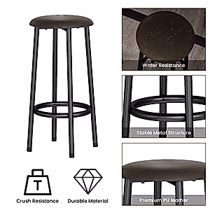 AWQM Bar Table Set of 2, 47.2" Faux Marble Table Top,PU Leather Stools,3 Piece Pub Height Table Set,Breakfast Nook Dining Table Set with 2 Round Stools,Ideal for Living Room,Kitchen,Bar,White