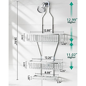 Shower Caddy Hanging Bathroom Organizer: Over Head Long Rack for Tall Showerhead - Extra Large Shelf for Big Shampoo Bottles with Soap Holder