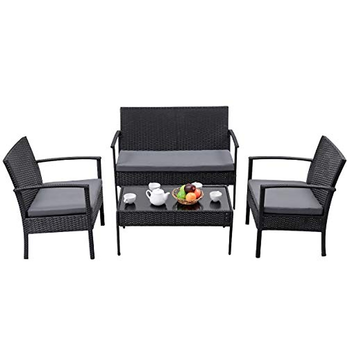 Casart Set of 4 Modern Wicker Rattan Conversation Set, Outdoor Patio Furniture Set for Yard, Garden and Poolside