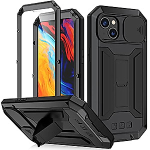 Metal Compatible with iPhone 14 Plus 6.7 inch 2022 Case Cameras Protection Heavy Duty Protection Doom Cover 360 Full Protection Shockproof with Built in Screen Protector Holder Kickstand (Black)
