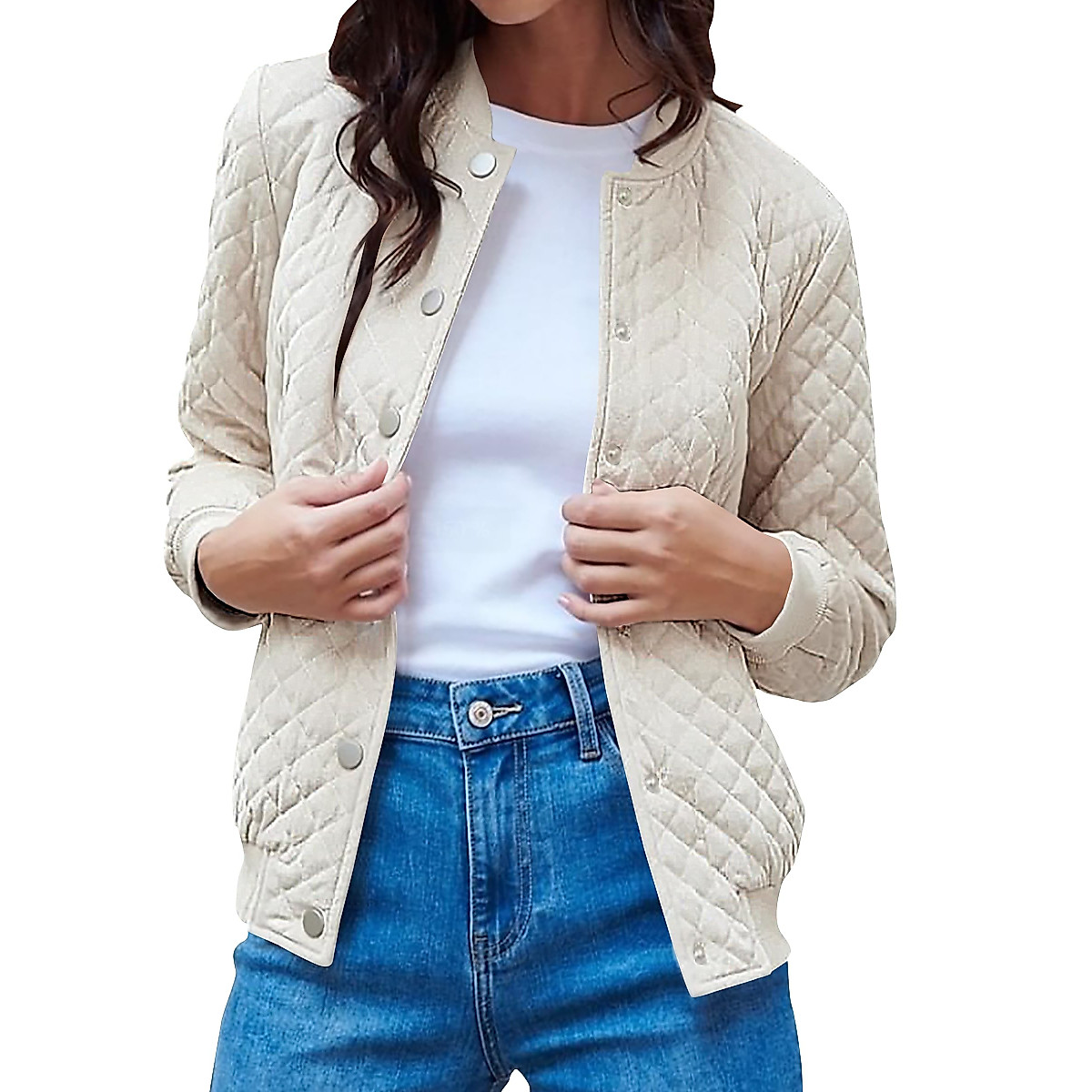 PRETTYGARDEN Womens Fall Fashion Jacket Long Sleeve Button Down Trendy Casual Outerwear Clothes Winter Coats with Pockets (Beige,Small)