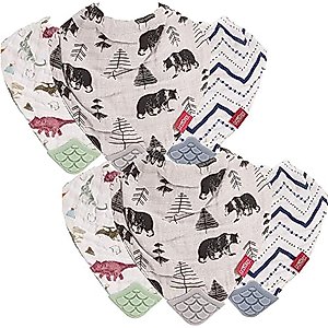 Nuby Reversible 100% Natural Cotton Muslin 3 Piece Teething Bib (Boy 6 Count)