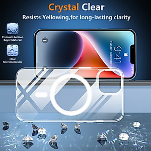 SPIDERCASE for iPhone 14 Case/iPhone 15 Case, [15 FT Military Grade Drop Protection] Magnetic [Crystal Clear] 2 Pack [Tempered Glass Screen Protectors+Camera Lens Protectors] Slim Case, Clear