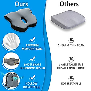 Seat Cushion Memory Foam Butt Cushion for Office/ Home Desk Gaming Chair Pain Relief for Sciatica, Butt, Tailbone, Back, Coccyx, Hamstrings - CertiPUR-US (Gray Black)