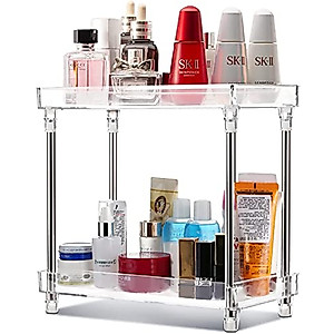 KSDSOAM Bathroom Organizer Countertop Bathroom Storage 2 Tier Acrylic Bathroom Makeup Organizer countertop for Skincare Cosmetics, Bathroom, Kitchen