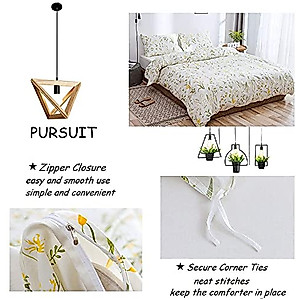 Lurson White Botanical Floral Duvet Cover Set Full Queen Size 100 Organic Cotton Boho Floral Bedding Set Yellow Green Flower Printed Reversible Comforter Quilt Cover Zipper Closure 3 Pieces (HH,Q)