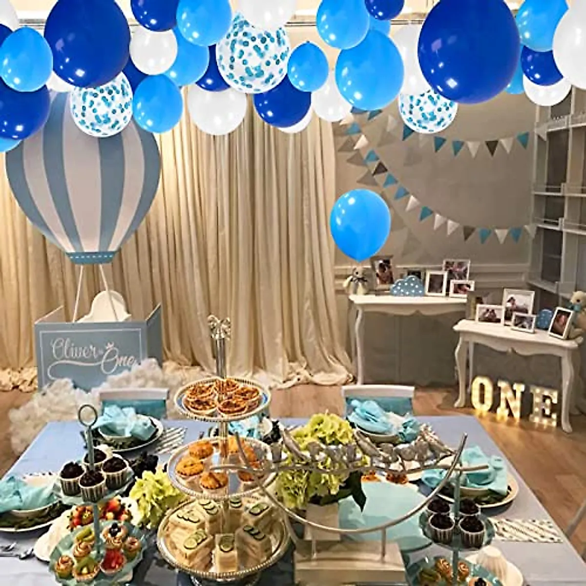 Royal Blue Confetti Latex Balloons, 50pcs Blue White Balloons, 12 Inch Light Blue Balloons, White And Blue Balloons Latex Balloons for Party Decorations, Dark Blue Balloons for Arch Garland Kit