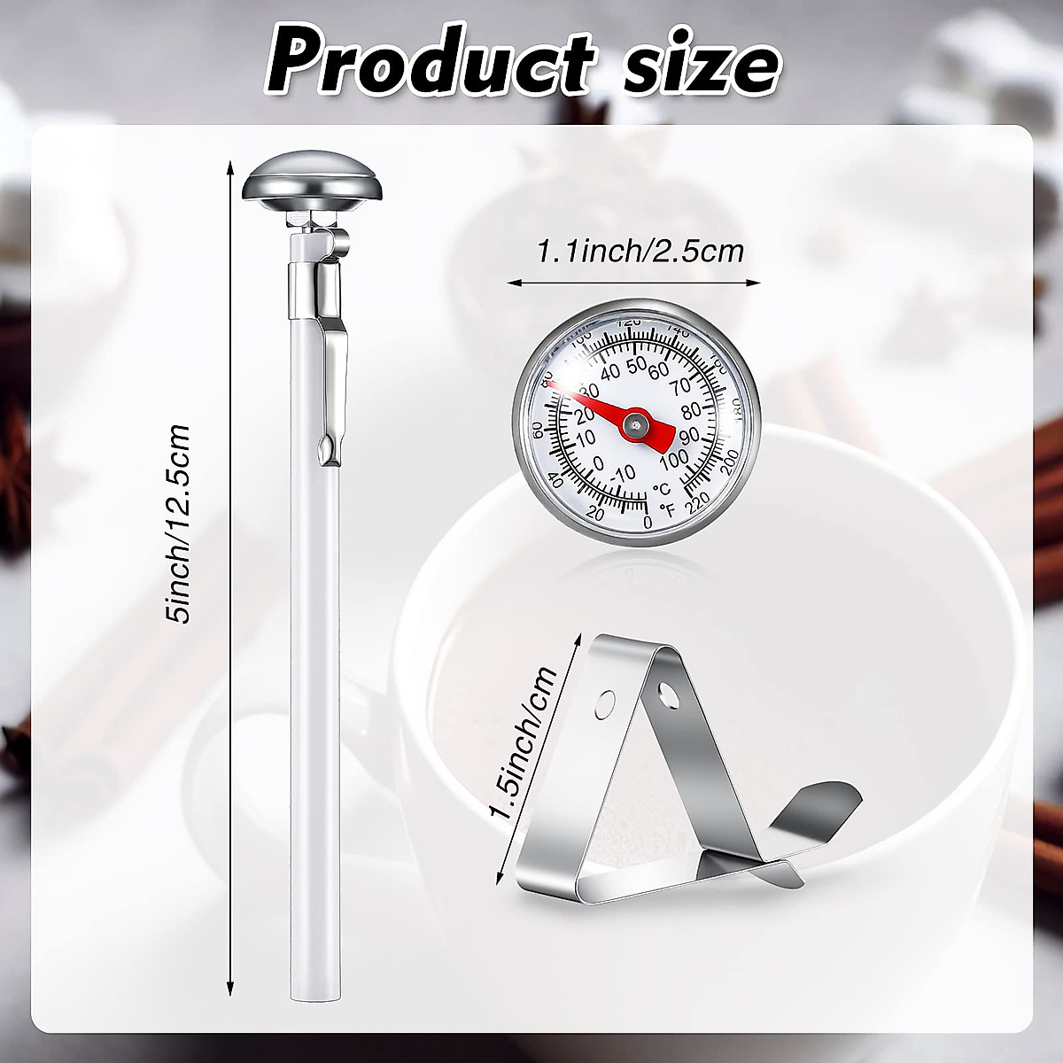 Xuhal 4 Pieces Meat Thermometer for Grill and Cooking Dial Food Thermometer with 5" Probe Deep Fry Thermometer Stainless Steel Stem Kitchen Thermometer for Meat, Milk, Tea, Coffee, Drinks Pocket Size