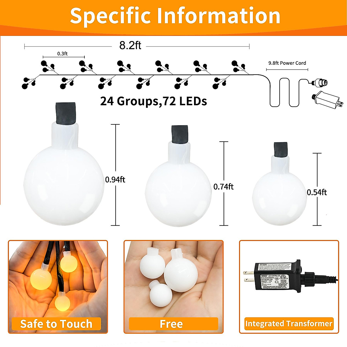 43 ft 70 Led Christmas Lights Globe String Lights Plug in for Bedroom Decor Indoor Outdoor Fairy Light for Home Wall Garden Decorations Warm White