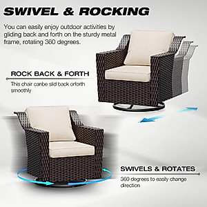 Joyside Patio Furniture Sets, 4 Pieces Outdoor Wicker Conversation Set with 2 Patio Swivel Rocking Chairs and Patio Ottomans, Rattan Sectional for Porch, Lawn Use (Beige, 4 PCS)