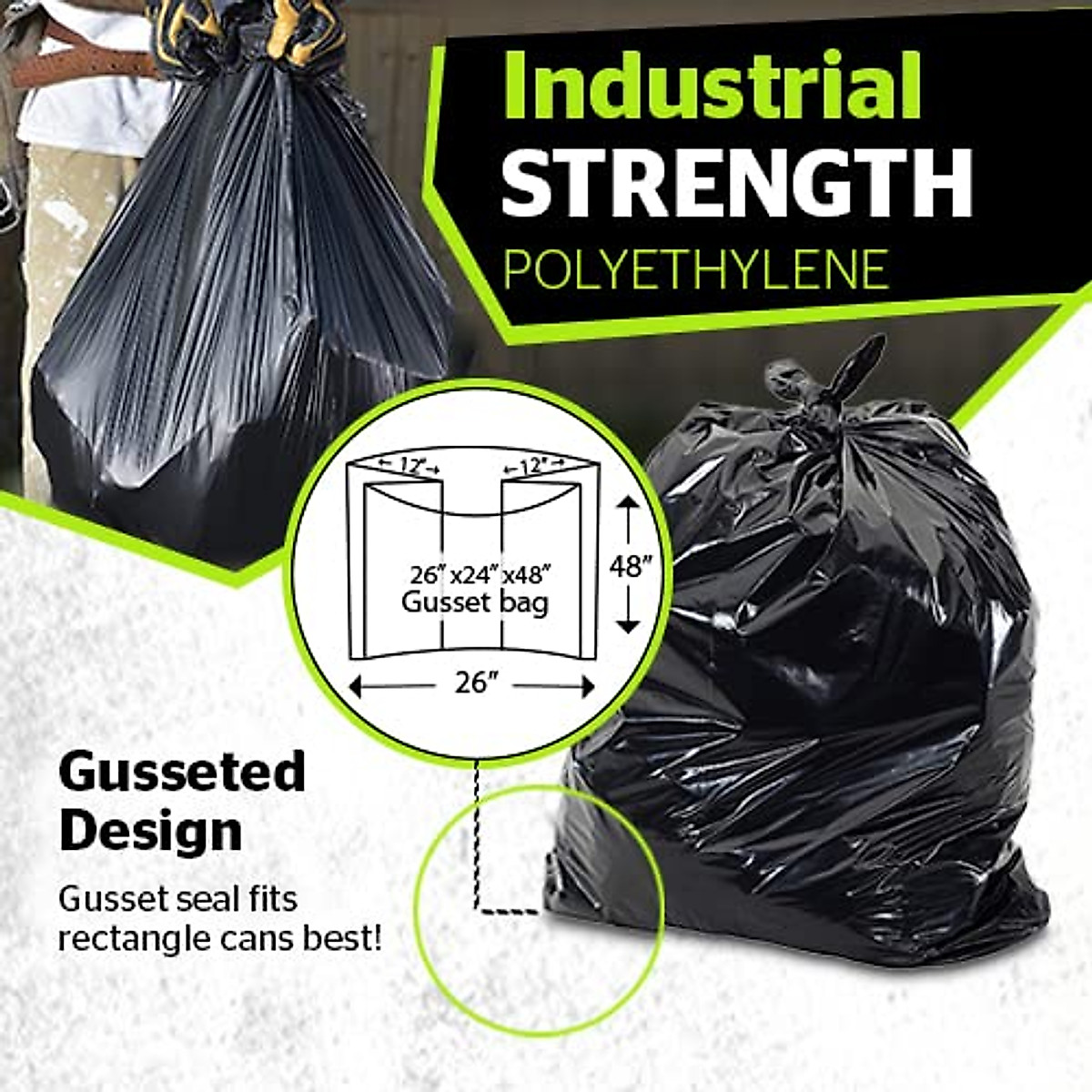 Aluf Plastics 65 Gallon Trash Bags Heavy Duty - (Huge 50 Pack) - 1.5 MIL - 50" x 48" - Large Black Plastic Garbage Can Liners for Contractor, Lawn and Leaf, Outdoor, Storage, Commercial, Industrial