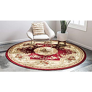 Unique Loom Versailles Collection Traditional Classic Floral Motif Area Rug (8' 0 x 8' 0 Round, Burgundy/ Ivory)