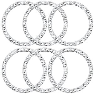 6 Pcs Bling Car Decor Crystal Rhinestone Ring Emblem Sticker, Engine Start Stop Decoration Ring Car Interior Accessories for Women, Push to Start Button Cover, Key Ignition & Knob Bling Ring, Silver